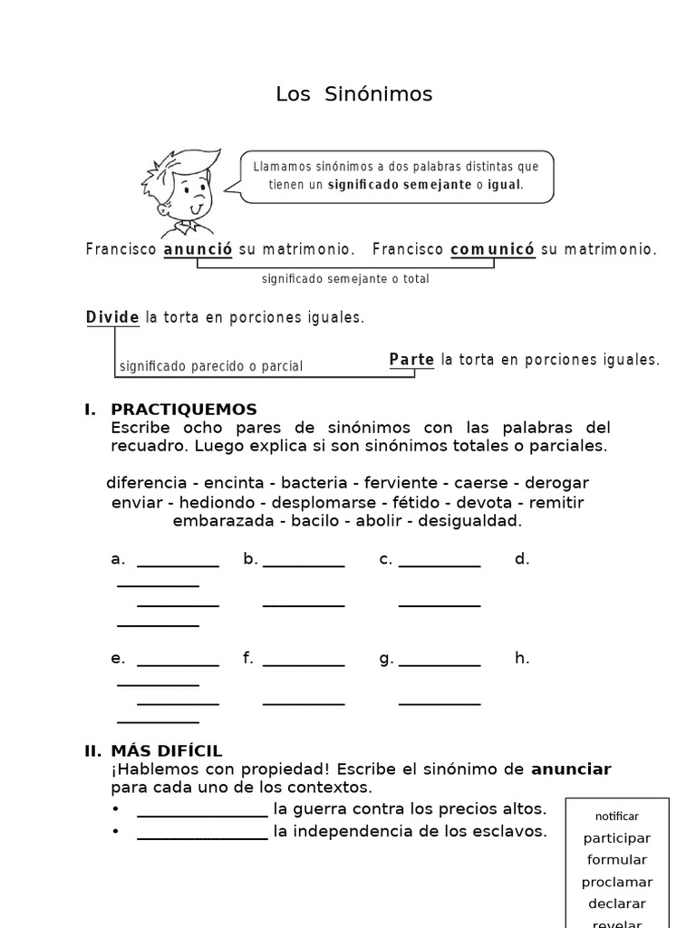 Ejercicios de Sinónimos y Antónimos | PDF | Vocabulario | Tabú