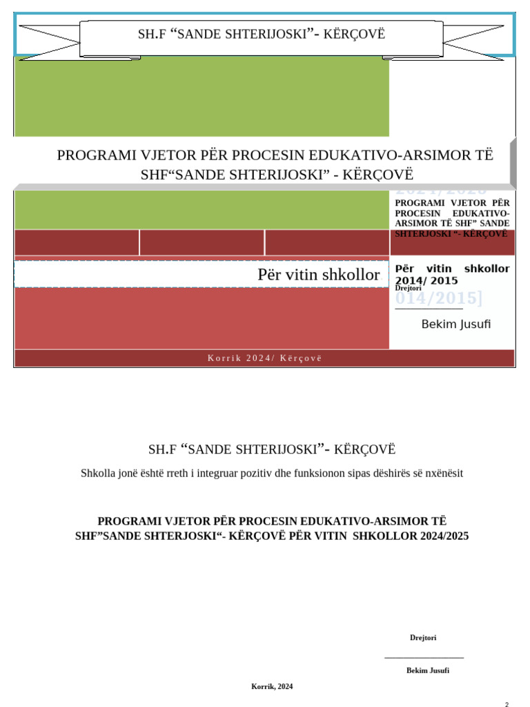 Plan Programi 2024 2025 SH.F.sande Shterijoski SH PERFUNDIMTAR | PDF