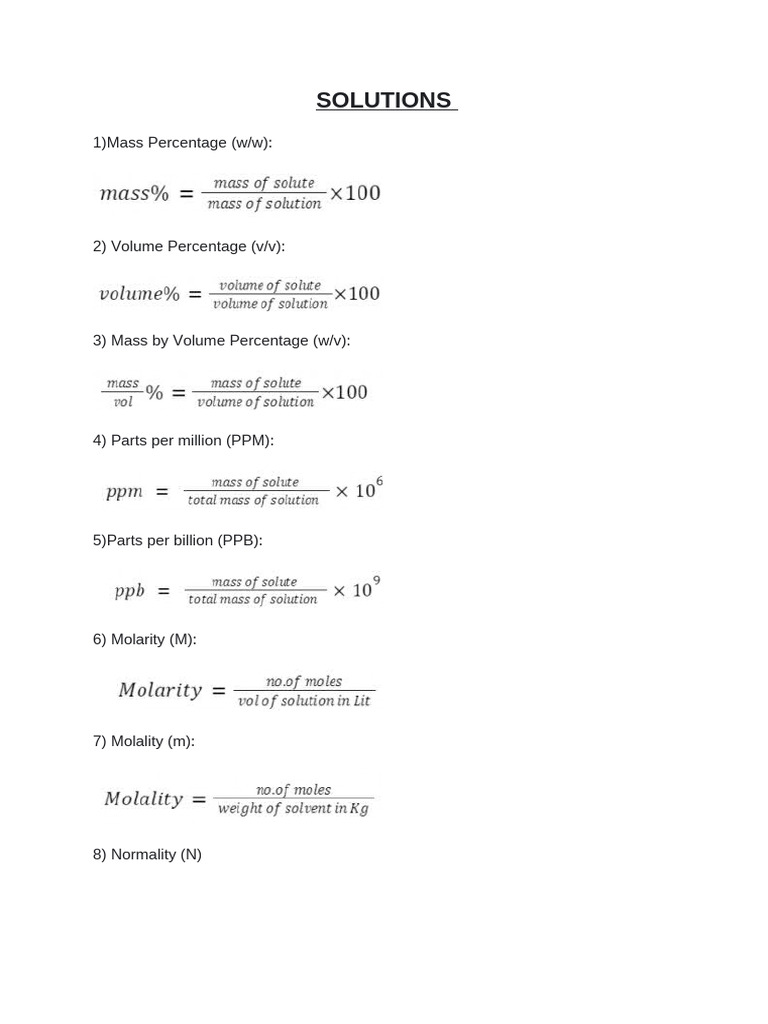Solutions Formula Sheet | PDF