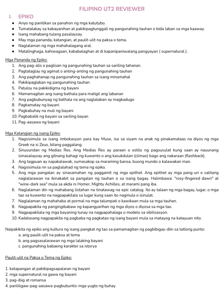 Filipino Ut2 Reviewer | PDF