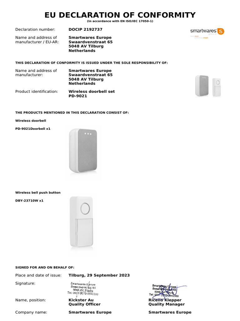 Smartwares PD-9021 Compliance Declaration | PDF | Electromagnetic ...