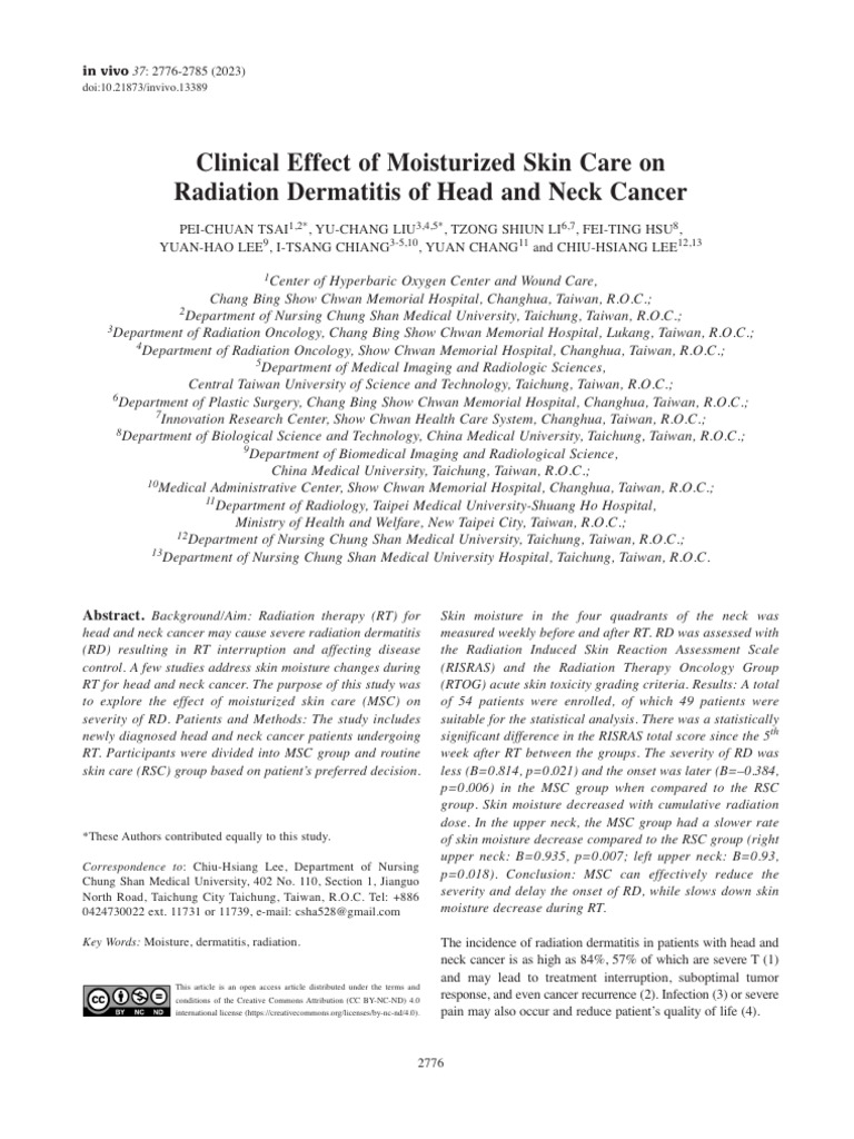 Clinical Effect of Moisturized Skin Care 2022 | PDF | Radiation Therapy ...
