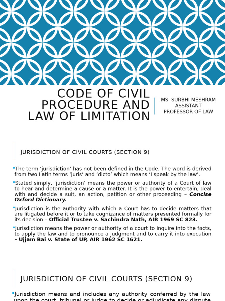Code of Civil Procedure and Law of Limitation | PDF | Lawsuit | Jurisdiction