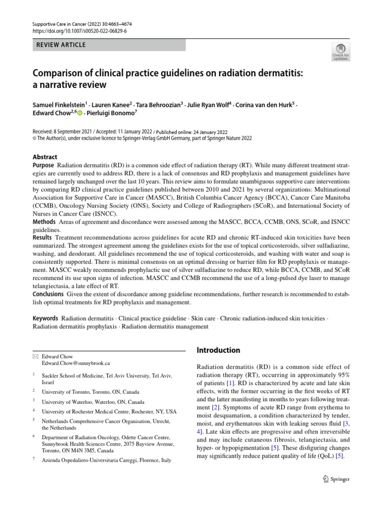 Comparison of Clinical Practice Guidelines On Radiation Dermatitis ...
