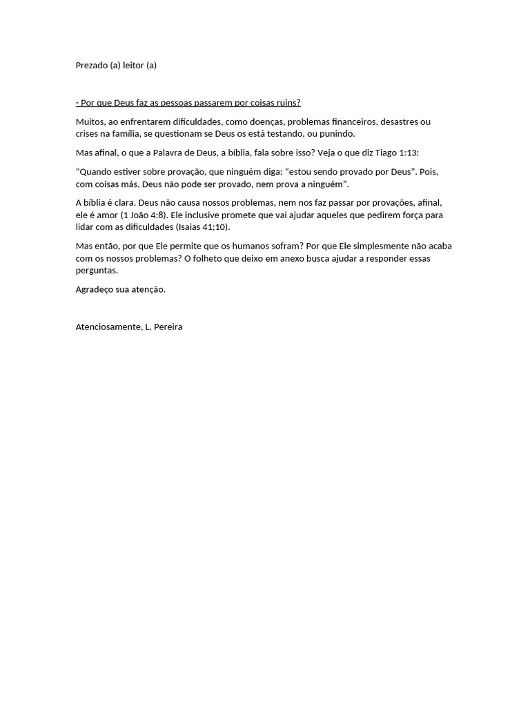 Modelo Deus Não Causa o Sofrimento | PDF | Autoajuda