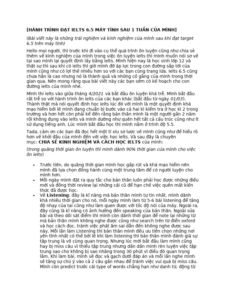 Hành Trình Đ T Ielts 6 | PDF