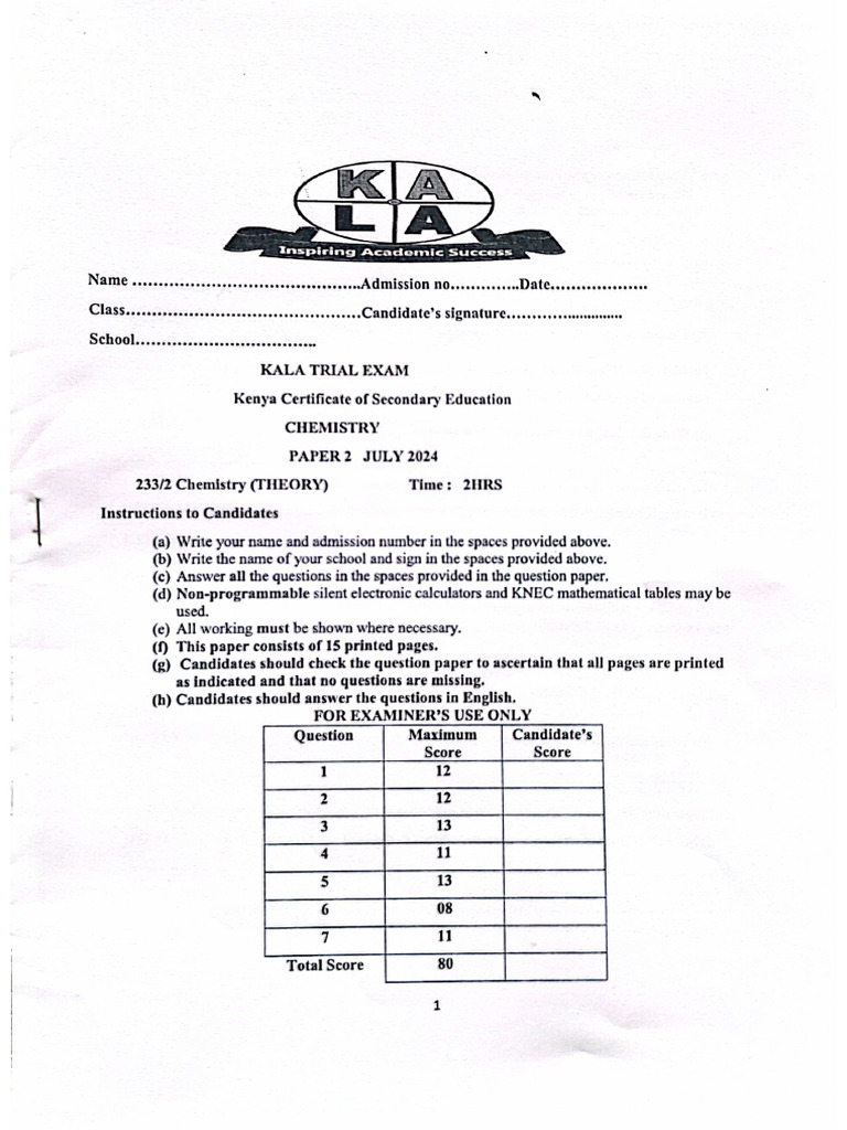 Kala Chem PP2 QP 2024 | PDF