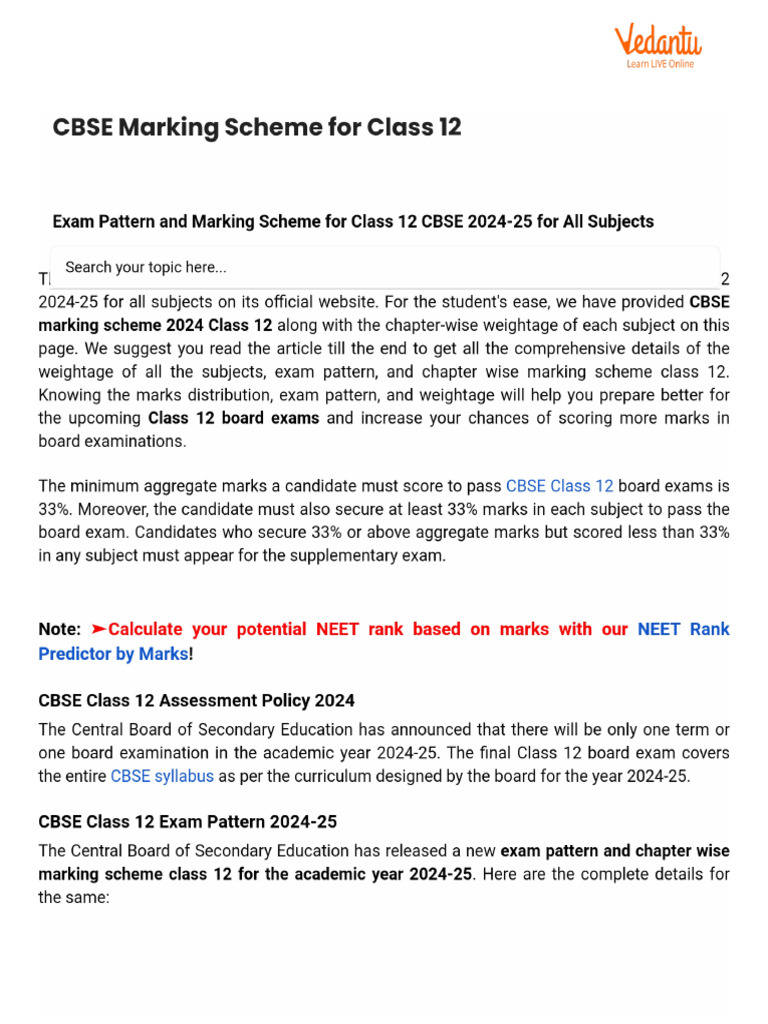 CBSE Marking Scheme For Class 12 | PDF