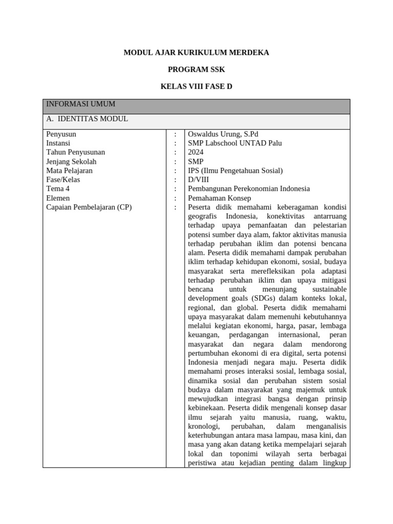 Modul Ajar Kurikulum Merdeka SSK | PDF | Ilmu Sosial | Sains & Matematika
