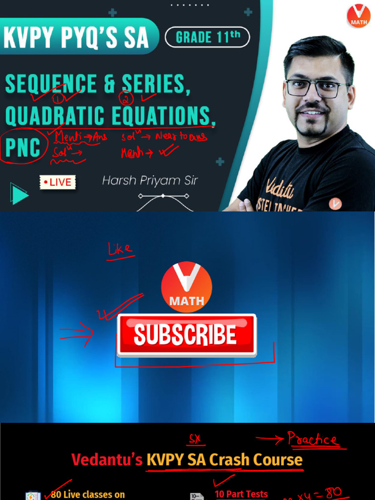 KVPY PYQs Sequence - Series, Quadratic Equation and PNC - Vmath | PDF | Zero Of A Function ...