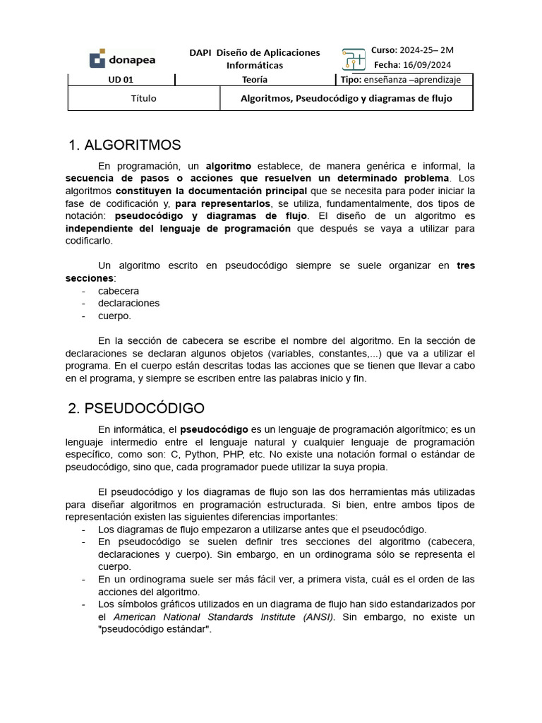 Teoría 01.02.01 - Algoritmos, Pseudocódigo y Diagramas de Flujo | PDF | Algoritmos ...