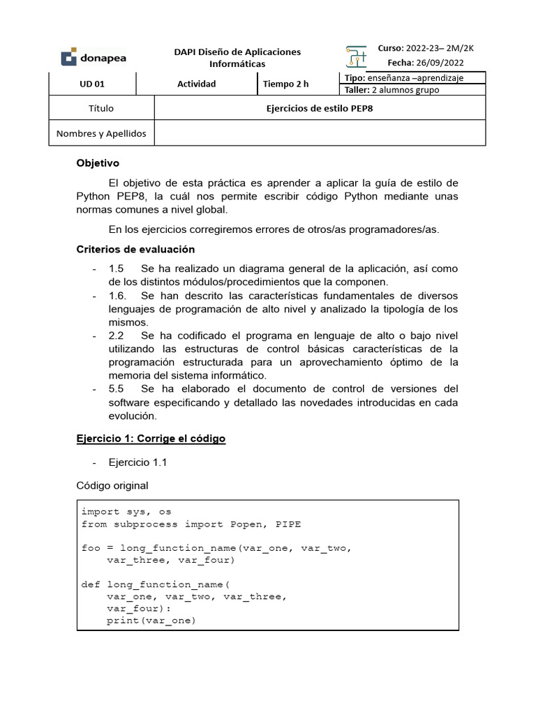 (Solución) Práctica 01.04 - Ejercicios Estilo PEP8 | PDF | Python (lenguaje de programación ...