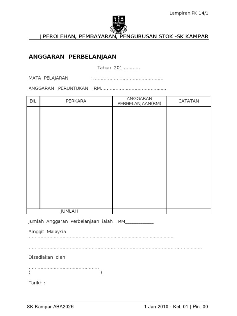 Lampiran PK 14/1-Anggaran Perbelanjaan Panitia | PDF