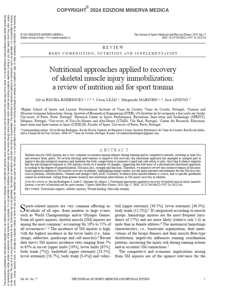Nutritional Approaches Applied To Recovery of Skeletal Muscle Injury ...