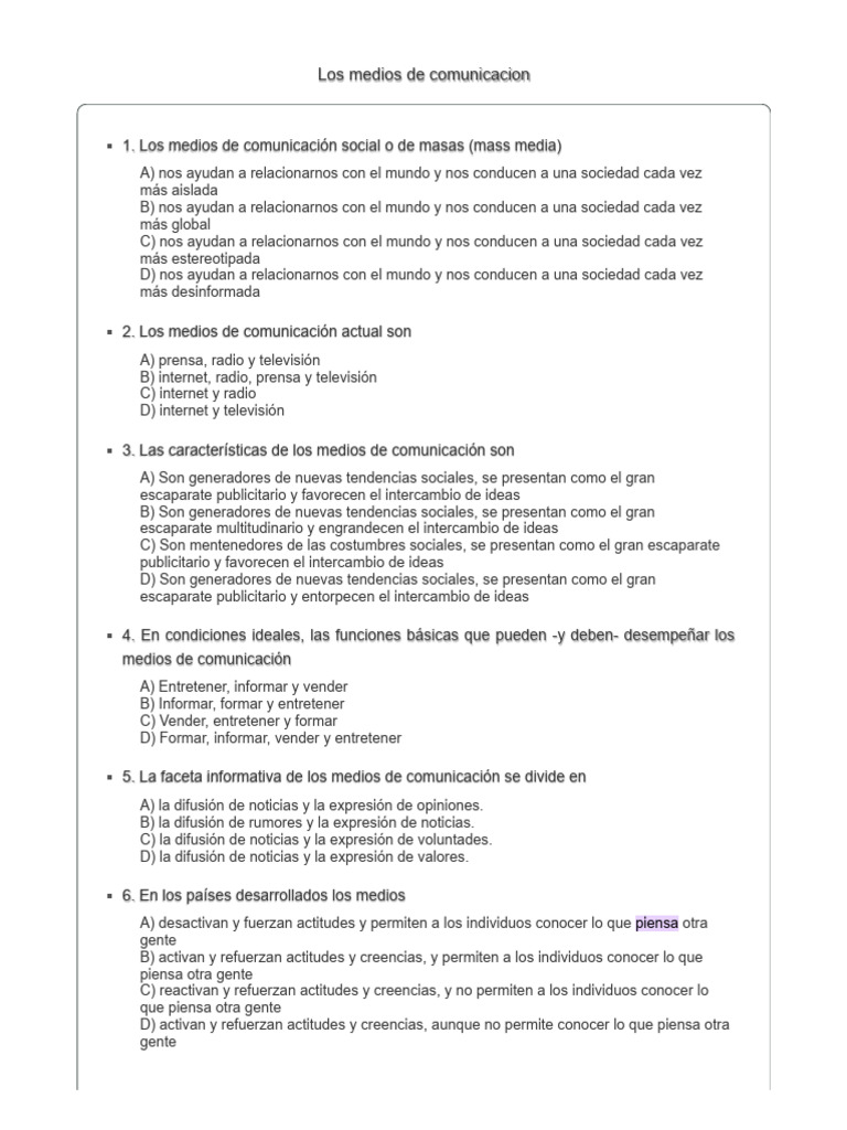 Los Medios de Comunicacion | PDF | Comunicación | Medios de comunicación)