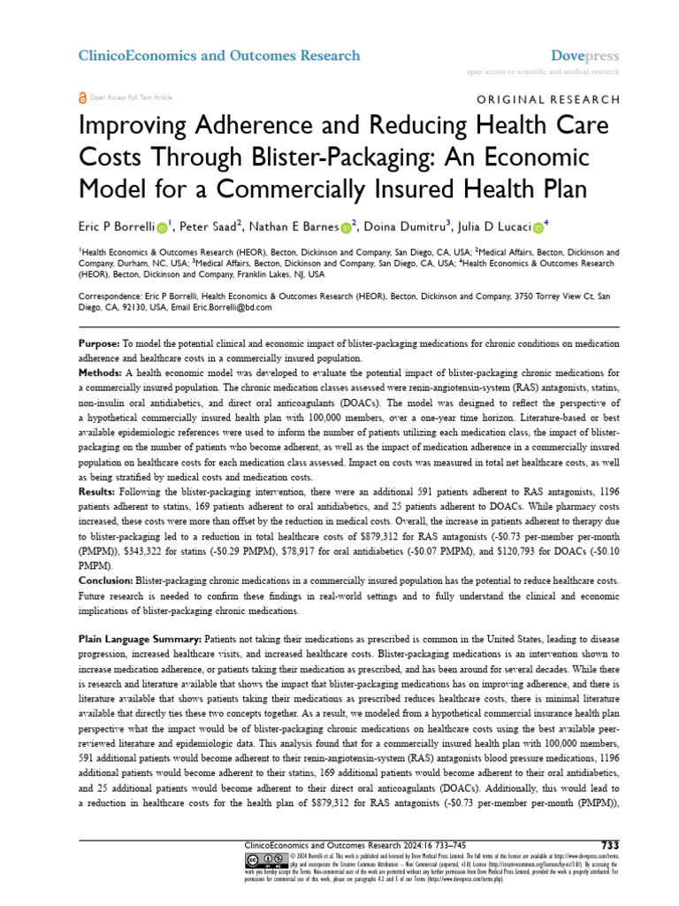 Improving Adherence and Reducing Health Care Costs Through Blister ...