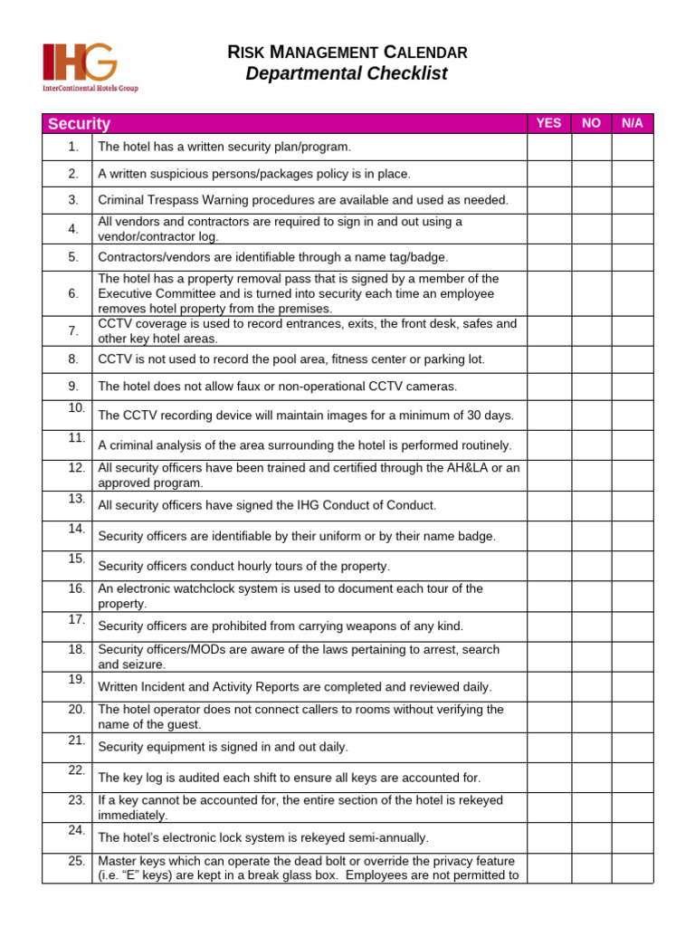 HOD Checklist - Security - EN | PDF | Emergency Evacuation | Closed ...