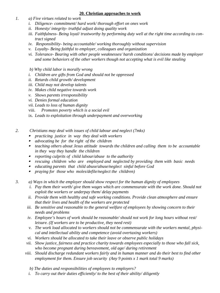 CHRISTIAN-APPROACHES-TO-WORK-ANS | PDF | Employment | Child Labour