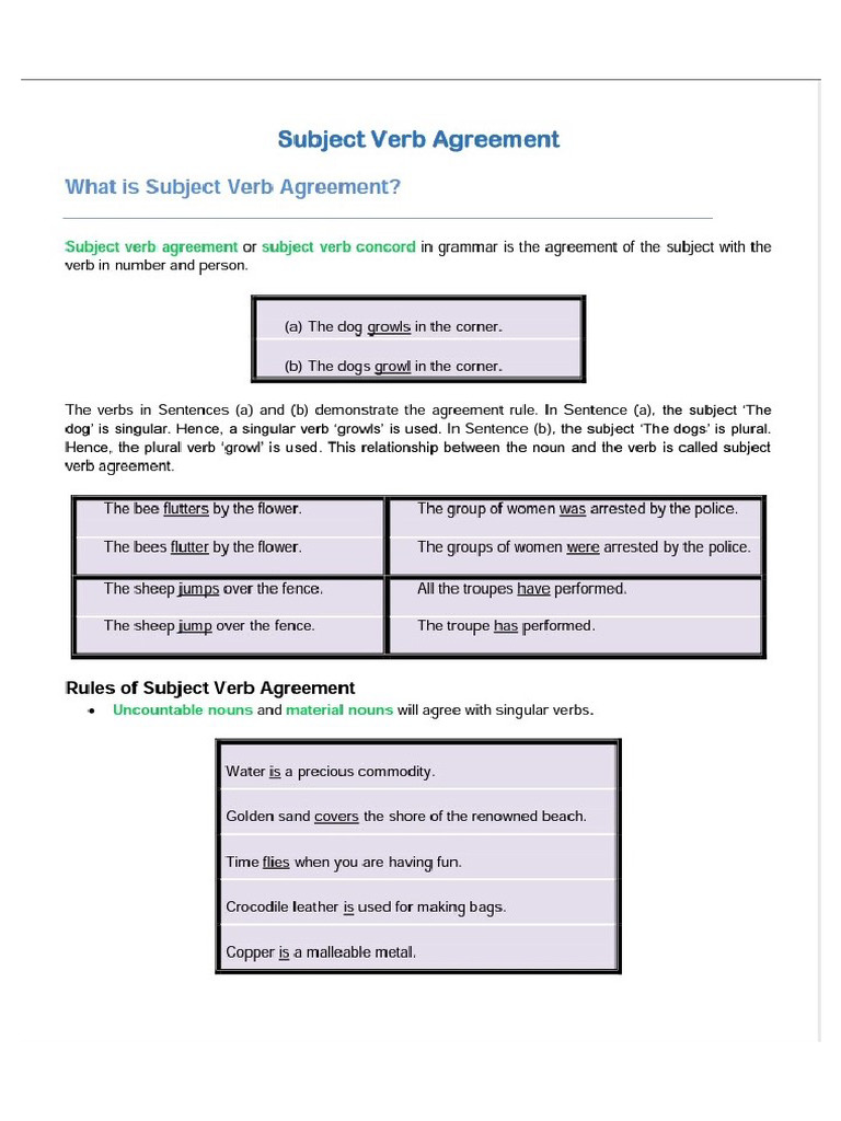 Subject-verb 2 | PDF