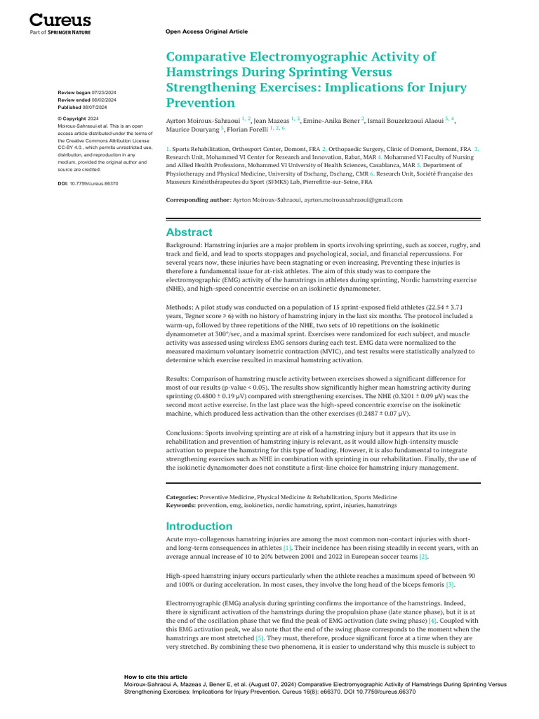 Comparative Electromyographic Activity of Hamstrings During Sprinting ...