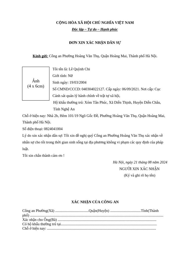 Don Xin Xac Nhan Dan Su | PDF