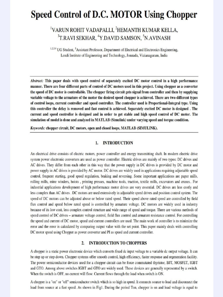 Speed Control of DC Motor Using Chopper | PDF