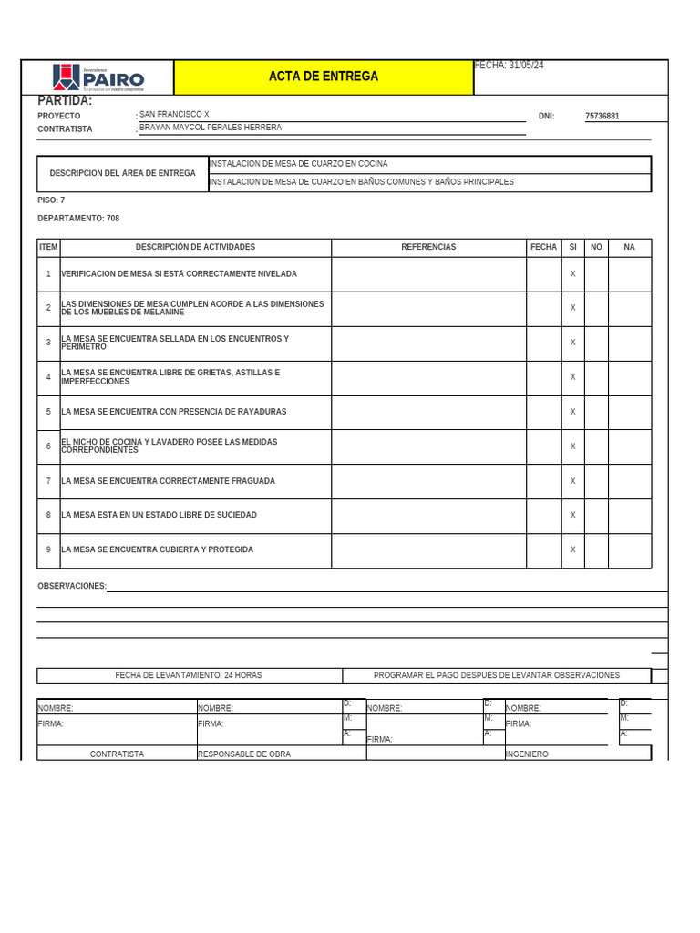 Instalación de Mesas de Cuarzo en Dpto. 708 | PDF