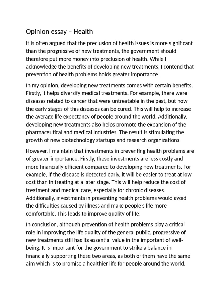 Opinion Essay 1 | PDF | Wellness