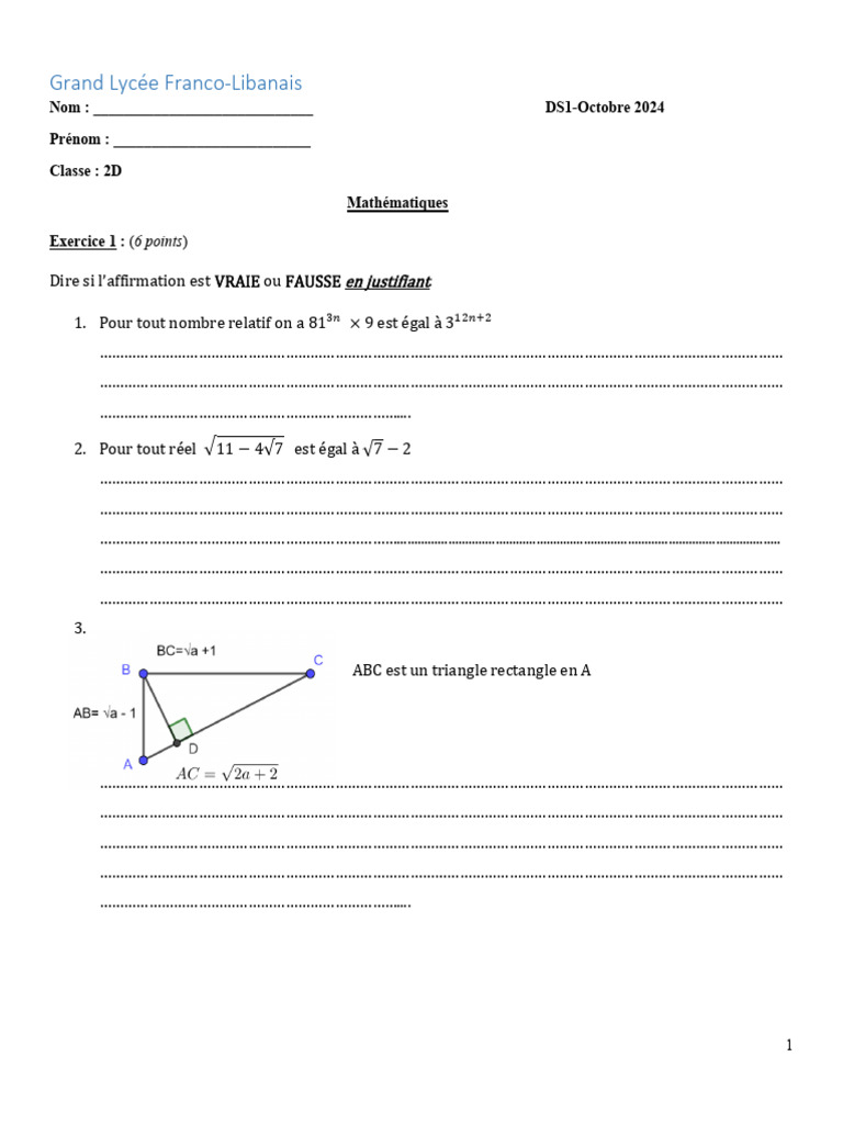04 DS1 Version-2 - Seconde - Octobre - 2024 | PDF