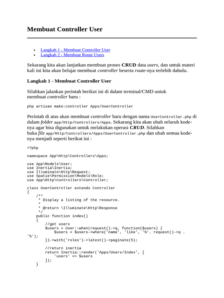 Membuat Controller User Laravel | PDF