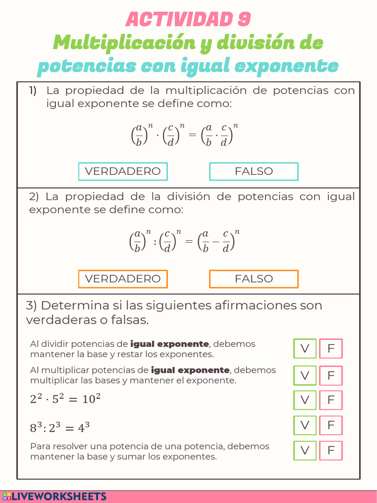 Potencias Con Igual Exponente: Multiplicación y División de | PDF ...