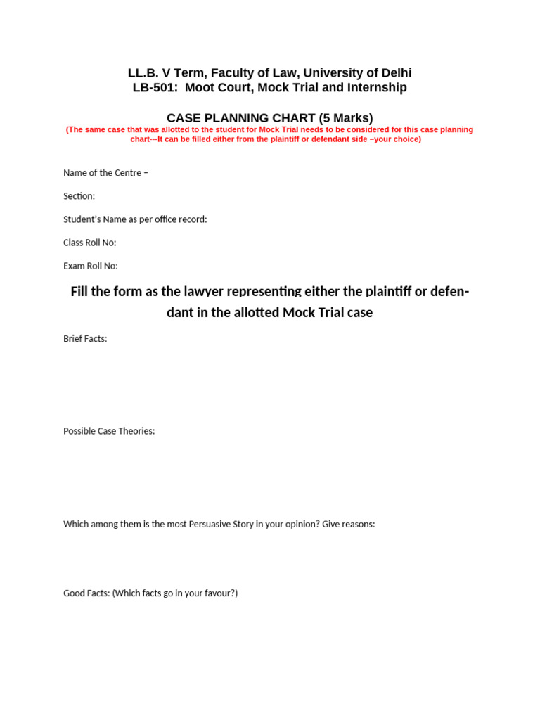 Mock Trial Case Planning Chart 2024-1 | PDF | Career & Growth