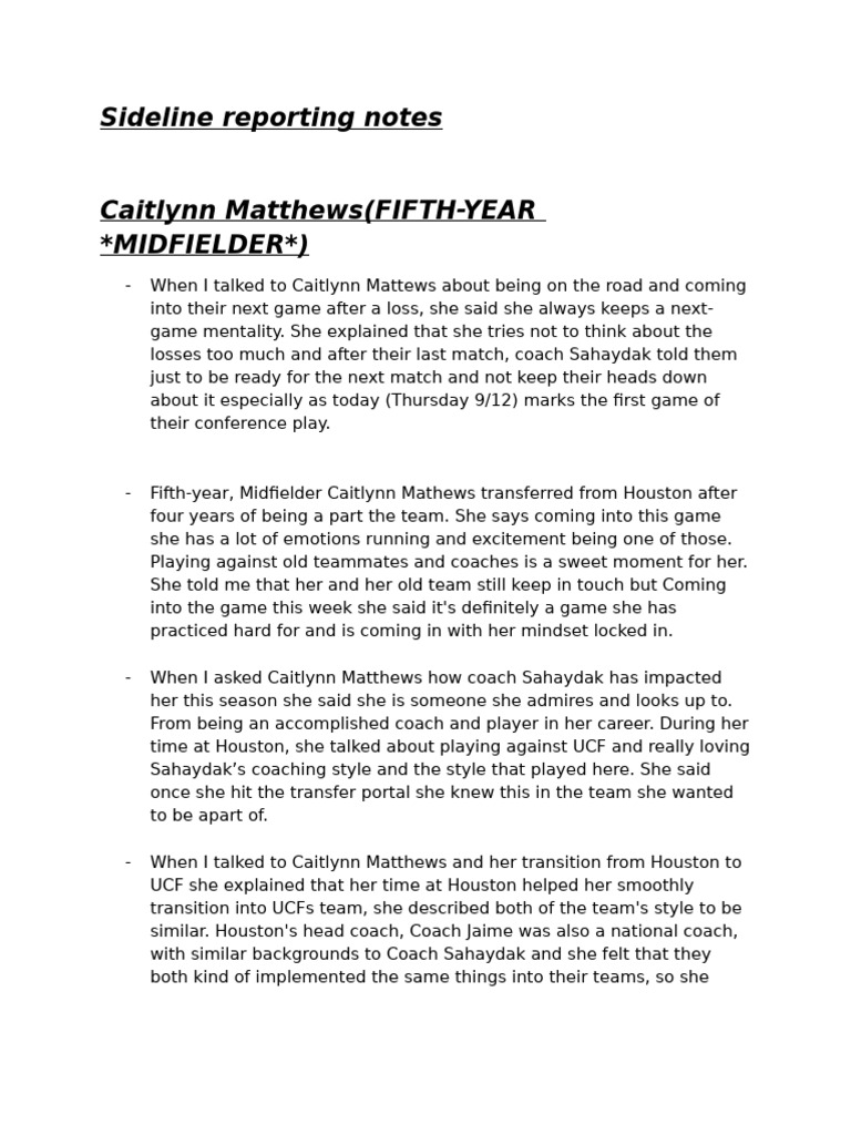 Sideline reporting notes | PDF | Psychology