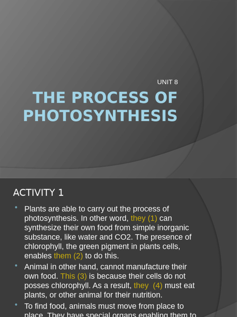 English - Unit 8 (The Process of Photosynthesis) | PDF