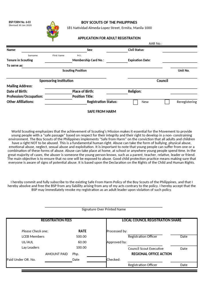 BSoP Membership Registration-Adult Form | PDF | Child Protection ...