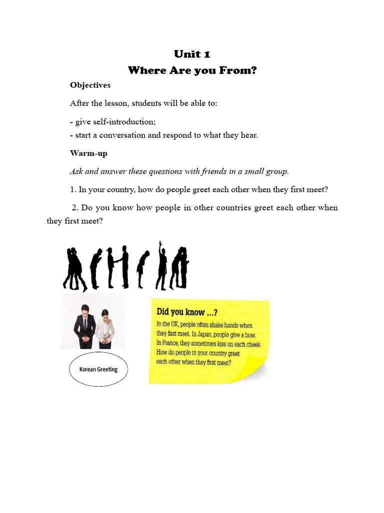 Speaking 1 - Unit 1 (First Year Students) | PDF