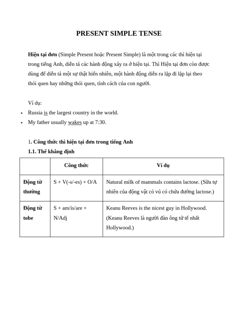 Theory of Present Simple Tense | PDF