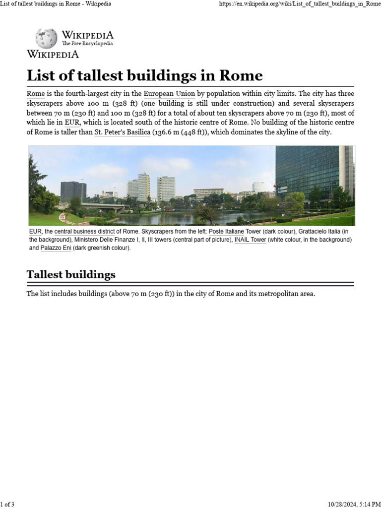 List of Tallest Buildings in Rome | PDF | Rome | Archaeology Of Structures