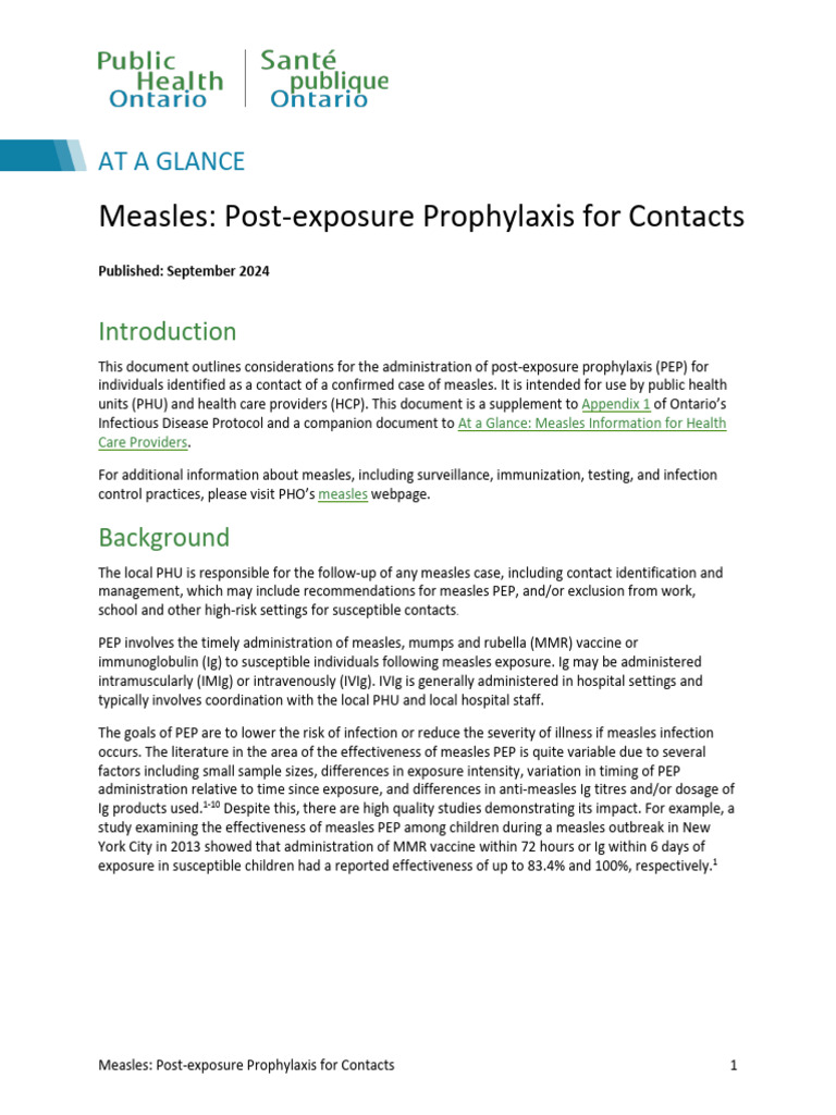 Measles Post Exposure Prophylaxis Contacts | PDF | Measles | Infection