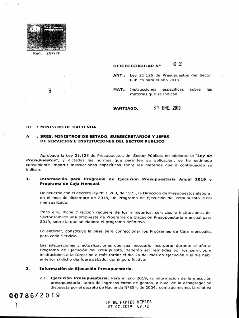 Oficio Circular N 02 - Instrucciones Ppto. 2019 | PDF