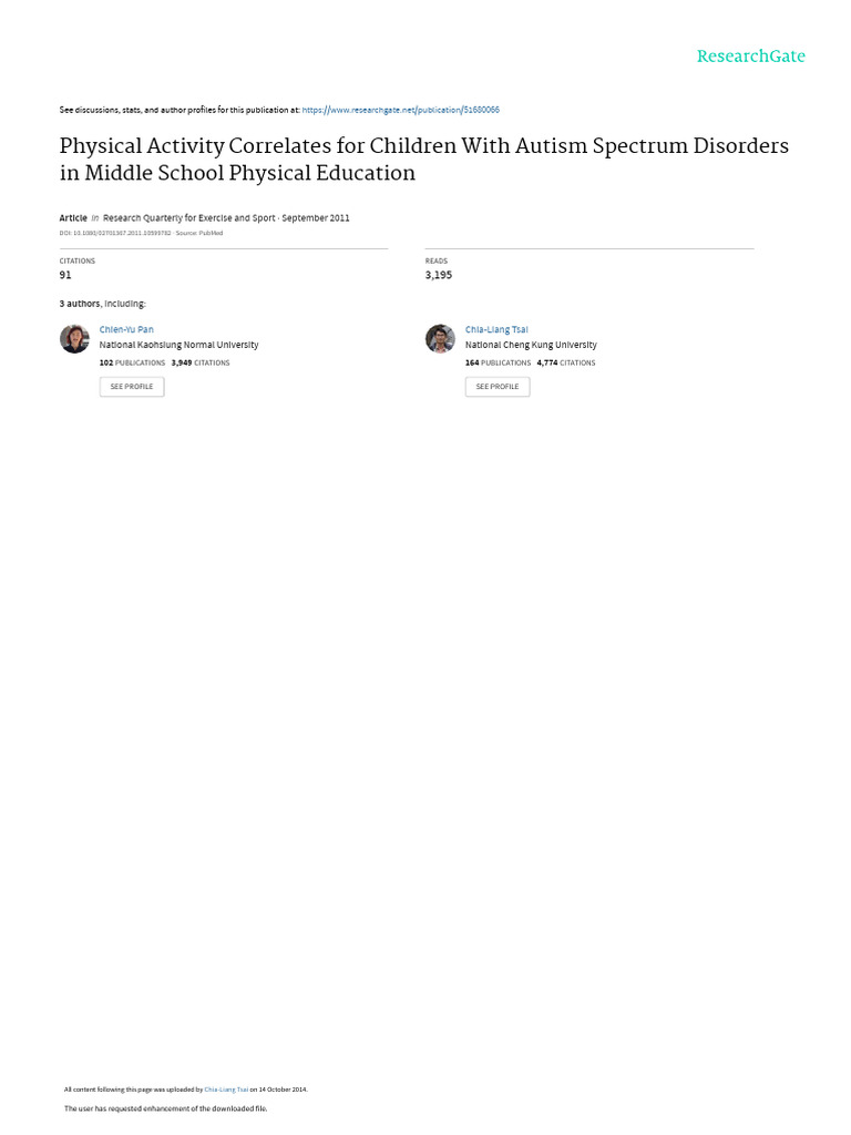 Autism and Physical Activity in PE | PDF | Effect Size | Autism Spectrum