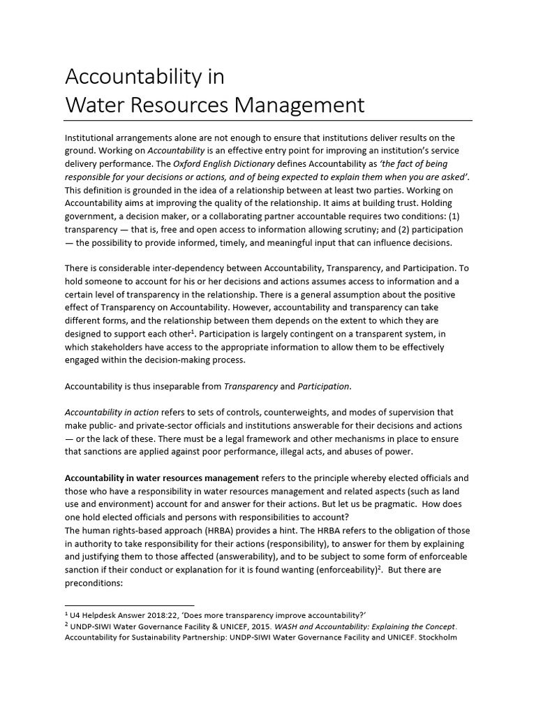 M1 Accountability in Water Resources Management 31-8-2021 | PDF | Human ...