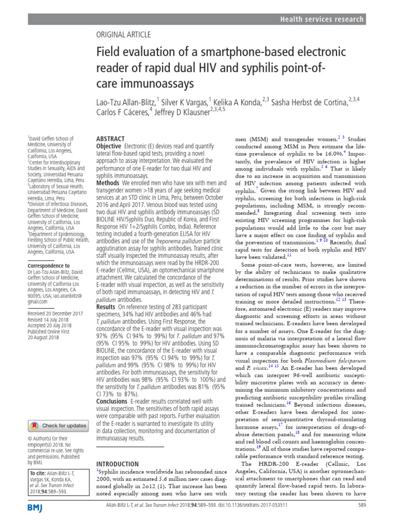 Allan-Blitz | PDF | Immunoassay | Infection