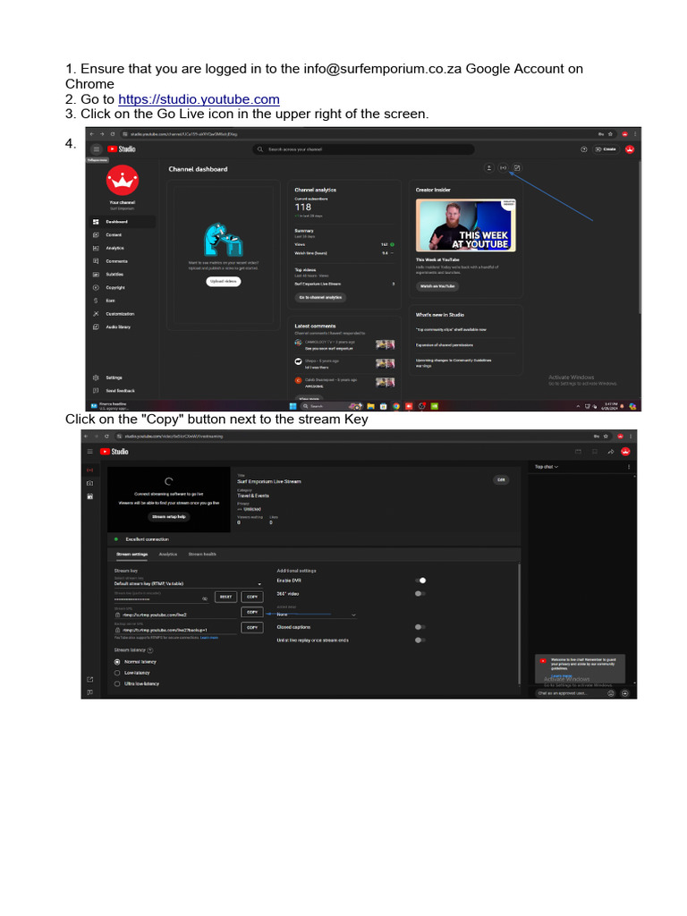 OBS Youtube Stream Steps | PDF