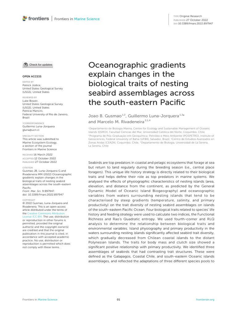Oceanographic Gradients Explain Changes in The Biological Traits of ...