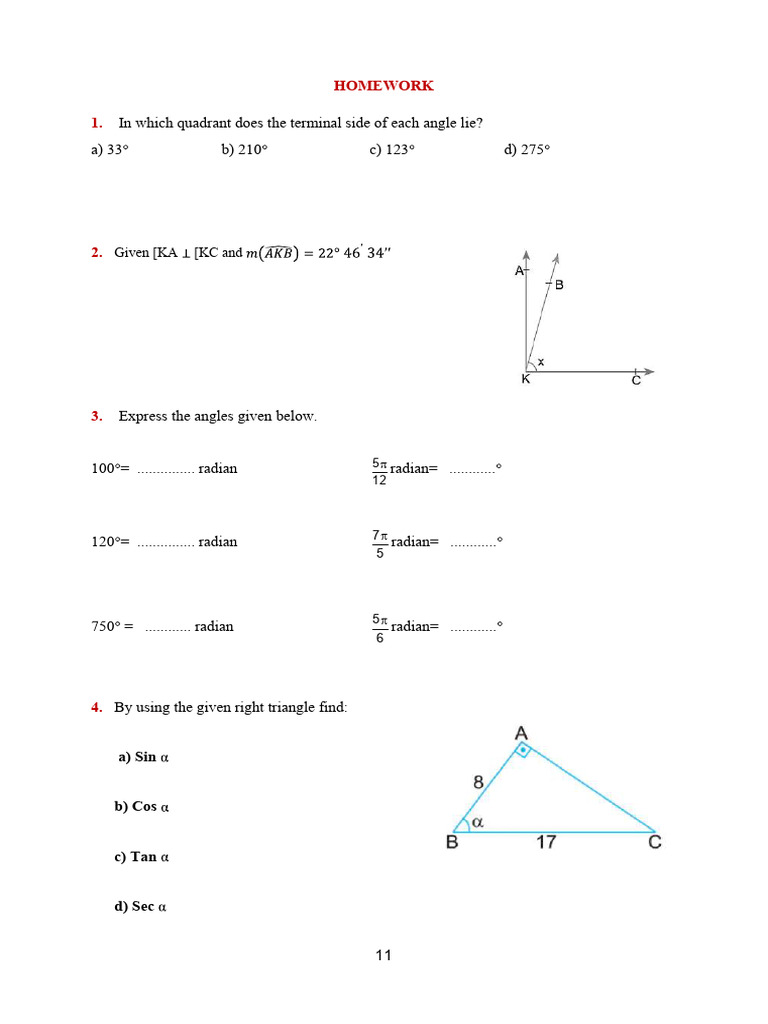 11-Trig - HW1 | PDF