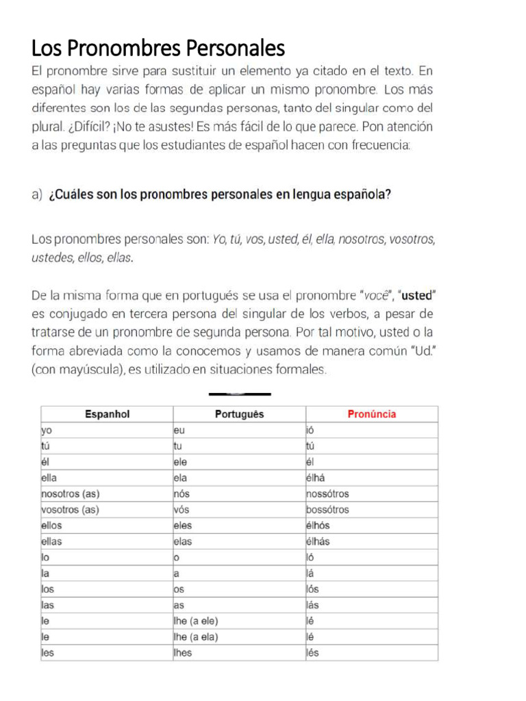 Leccion 3 Los Pronombres Personales | PDF