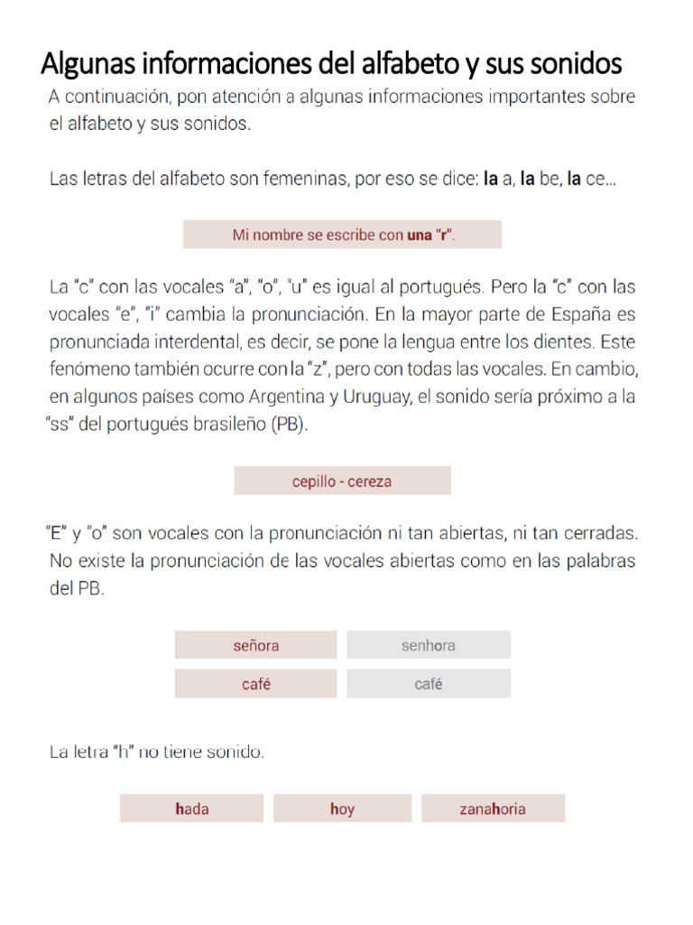 Algunas Informaciones Del Alfabeto y Sus Sonidos | PDF