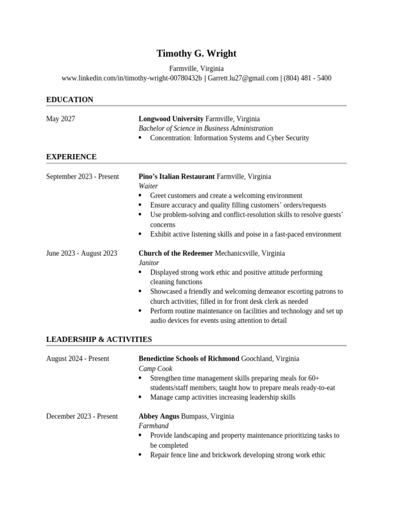 Resume for Timothy Wright | PDF