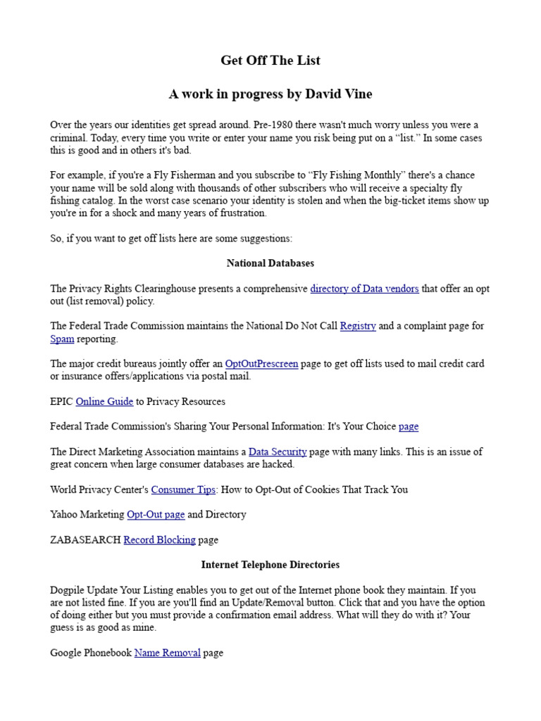 Get Off The List | PDF | Privacy | World Wide Web